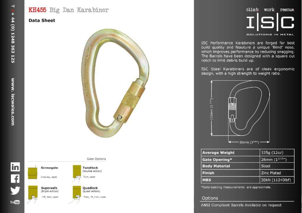 ISC 50kN Big Dan Karabiner Supersafe (3-Way) Steel | CSP Distribution